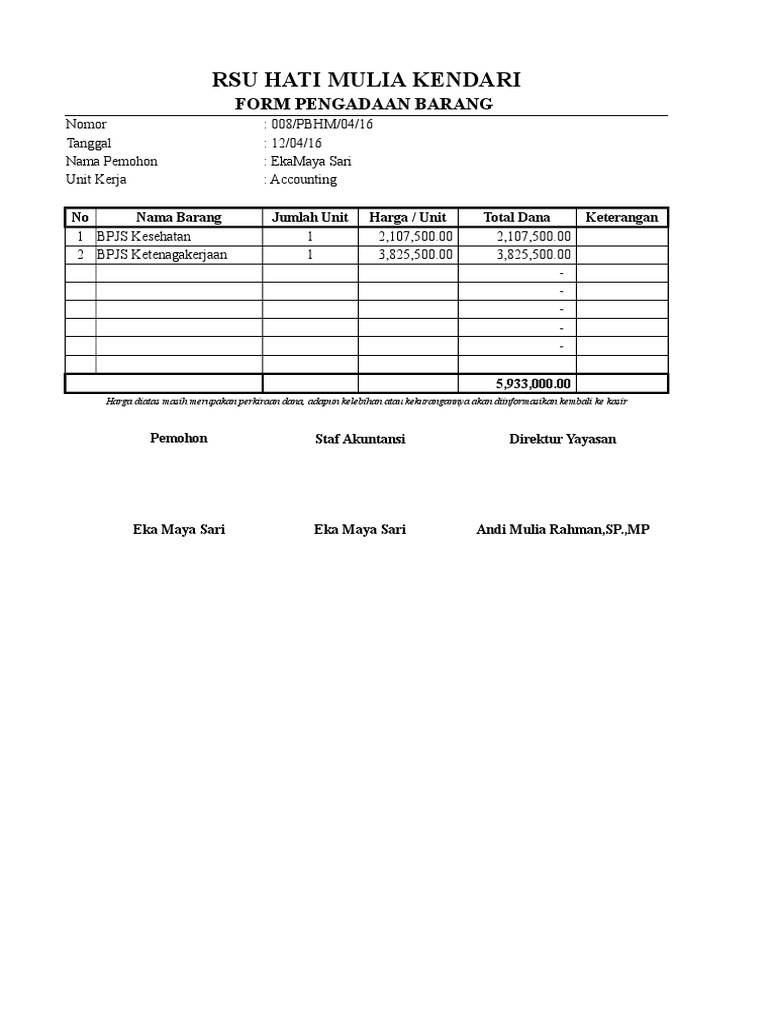 Form Pengadaan Barang | PDF
