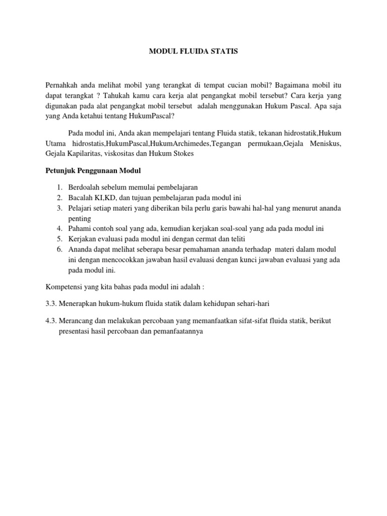 Modul Fluida Statis | PDF | Sains & Matematika