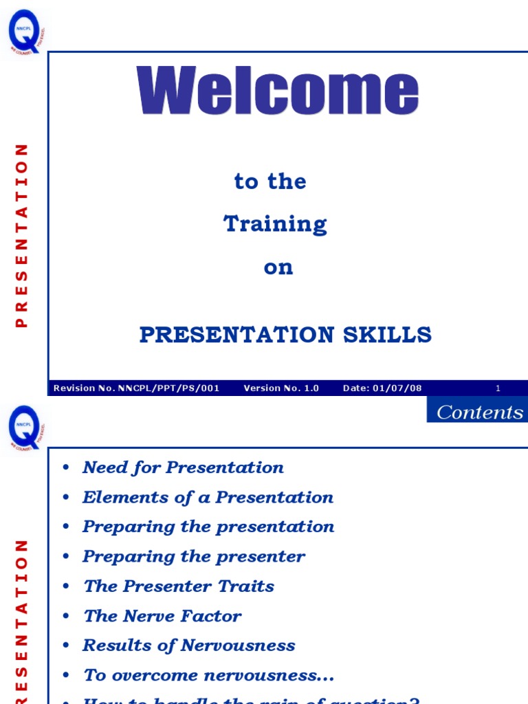 To The Training On Presentation Skills: Revision No. NNCPL/PPT/PS/001 ...