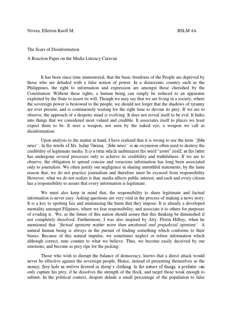 Media Literacy Caravan Reflection | PDF | Journalism | News