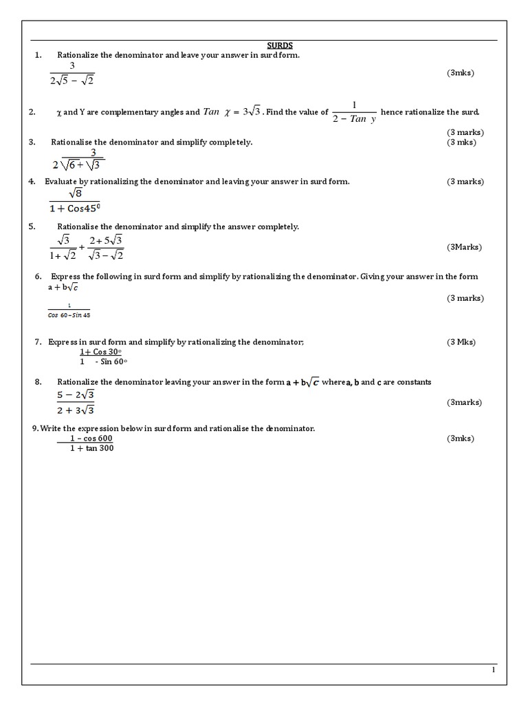 Surds Rationalization Practice Questions | PDF