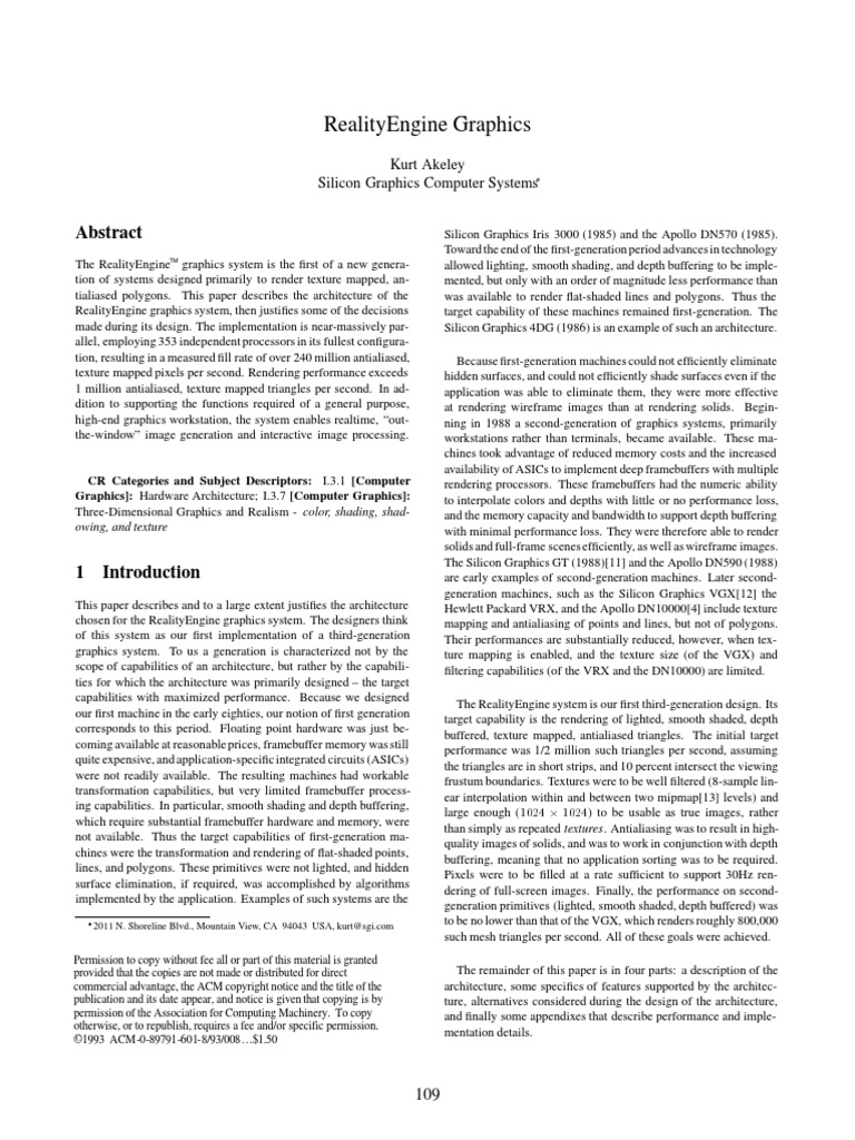 SGI RealityEngine | PDF | Texture Mapping | Rendering (Computer Graphics)