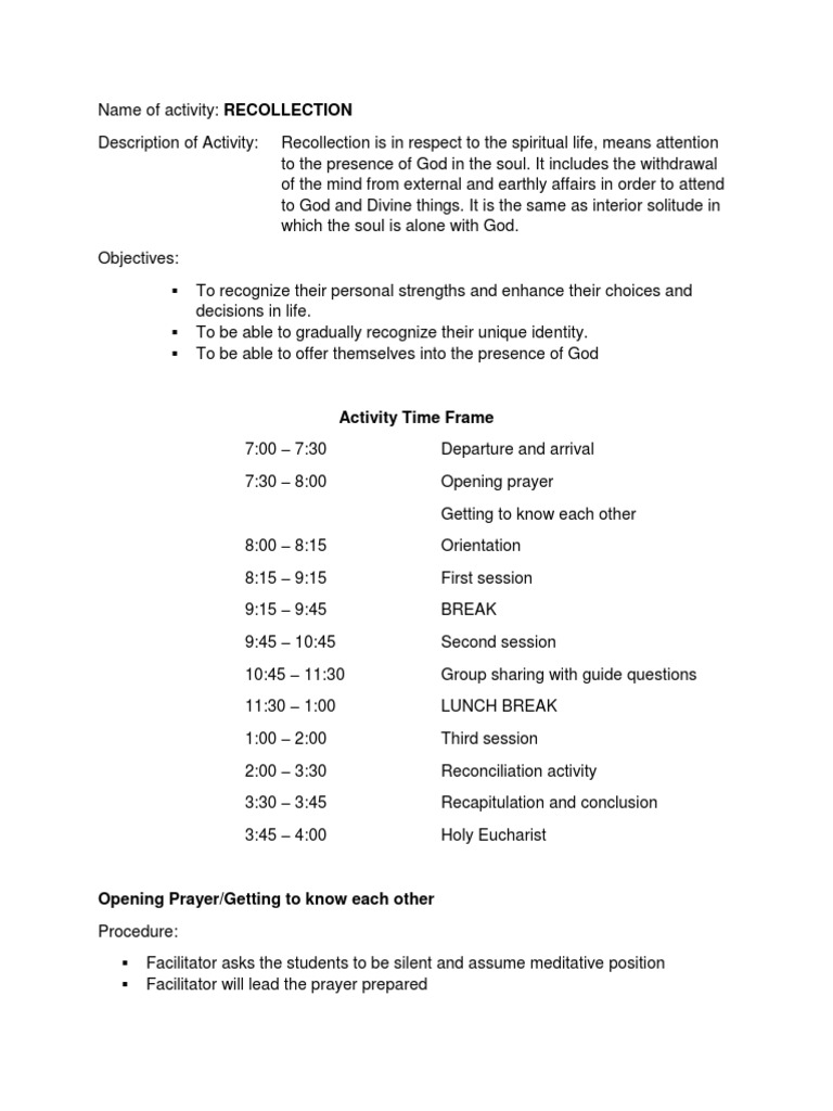 Recollection | PDF | Facilitator | Prayer