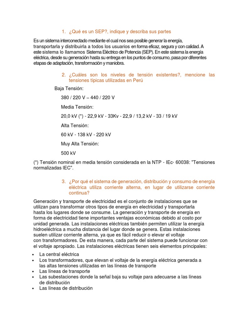 Sistema Eléctrico de Potencia (SEP) | PDF | Corriente alterna ...