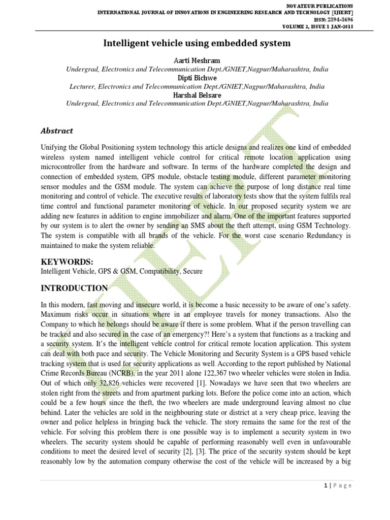 Intelligent Vehicle Using Embedded System | PDF | Embedded System ...