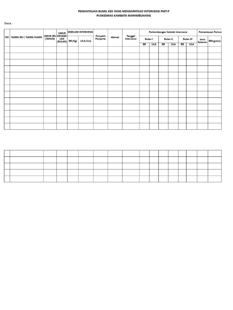Format Pemantauan PMT N Form Gizi | PDF