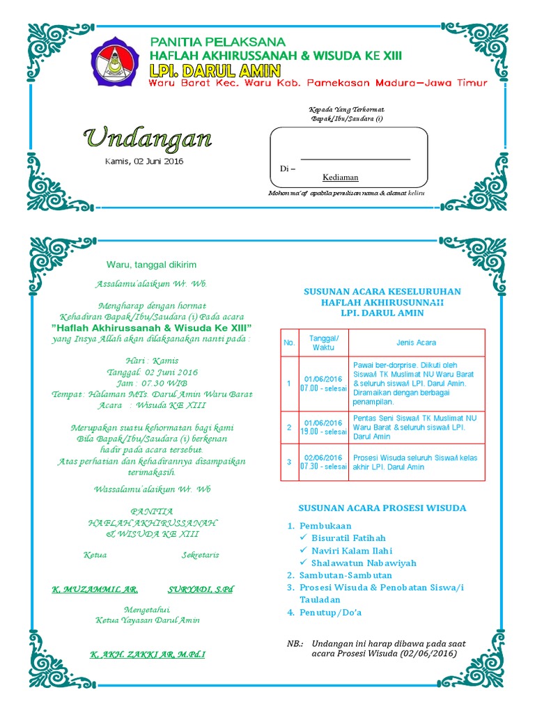 Undangan Haflah Akhirusunnah 15-16 | PDF