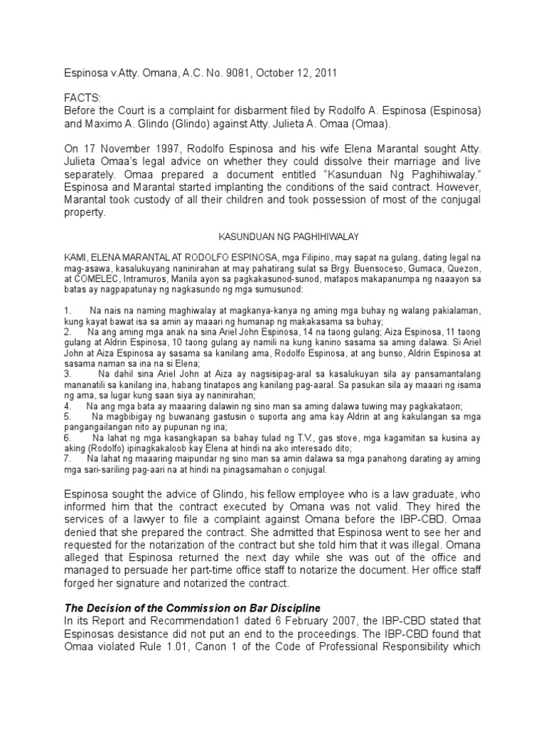 Espinosa Et Al v. Omaa | PDF