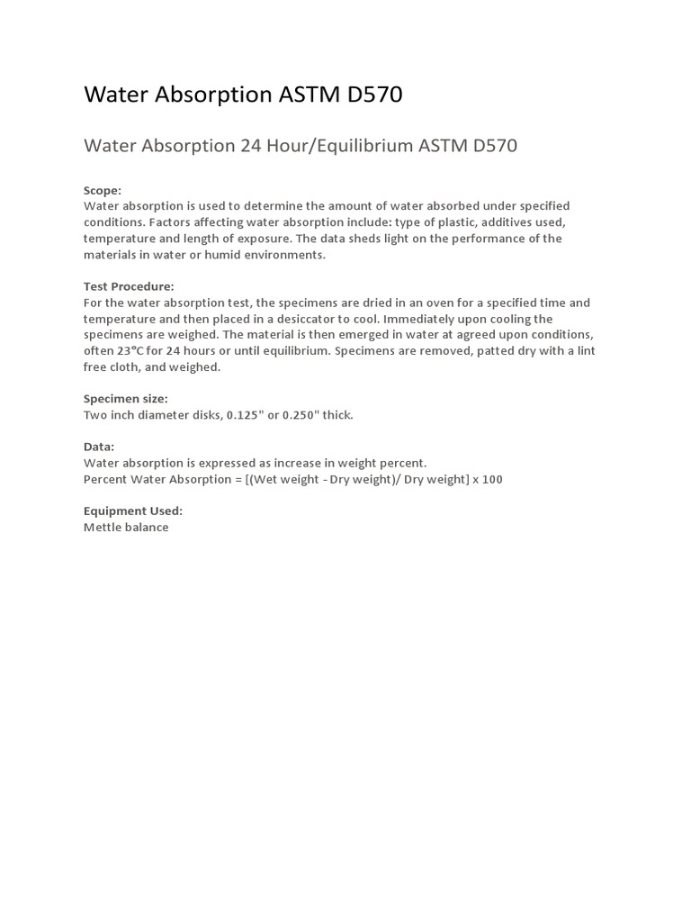 Water Absorption ASTM D570 | PDF