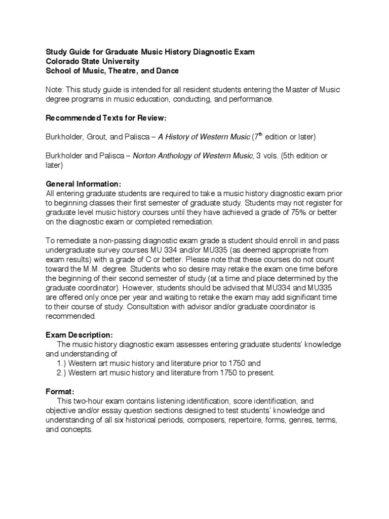 Graduate Music History Exam Guide | PDF | Composers | Test (Assessment)
