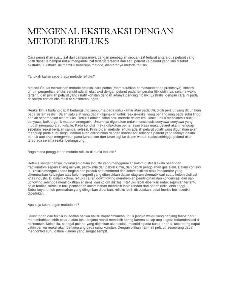 Mengenal Ekstraksi Dengan Metode Refluks | PDF