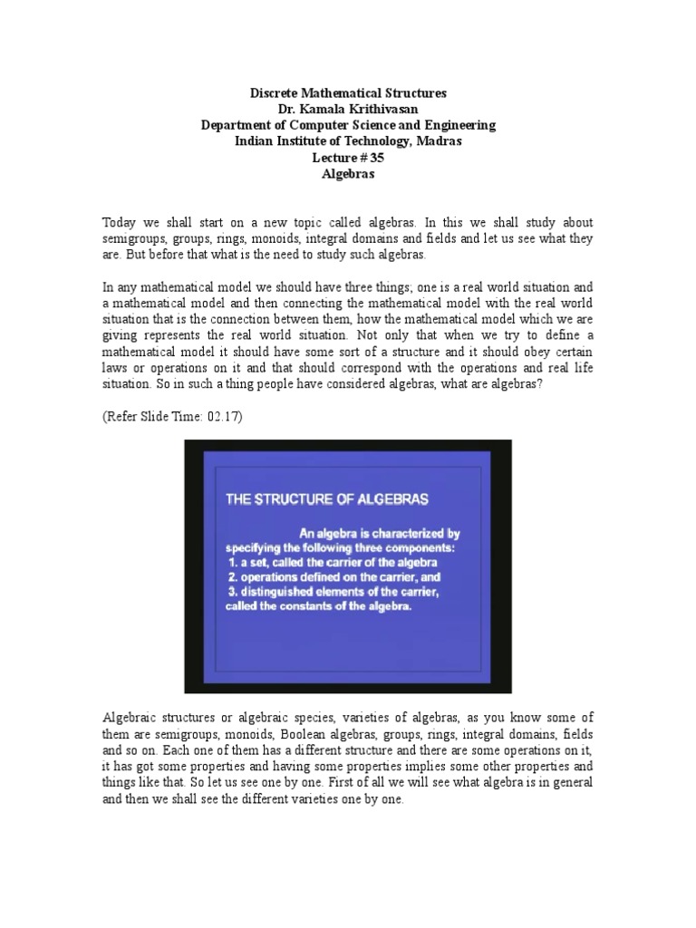 Discrete Mathematical Structures Lec - 35 | PDF | Group (Mathematics) | Matrix (Mathematics)