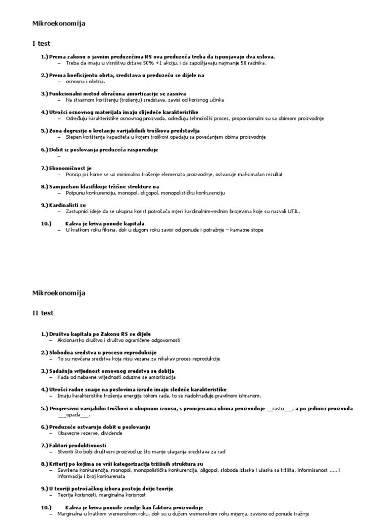 Mikroekonomija - Pitanja I Odgovori | PDF