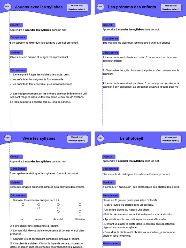 Jeux Sur Les Syllabes | PDF | Syllabe | Phonologie