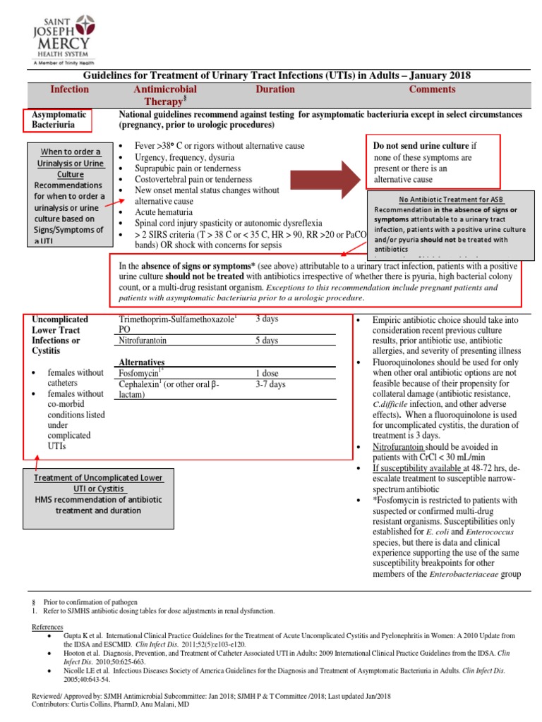 UTI Guideline Example 2 Appendix B PDF | PDF | Urinary Tract Infection ...