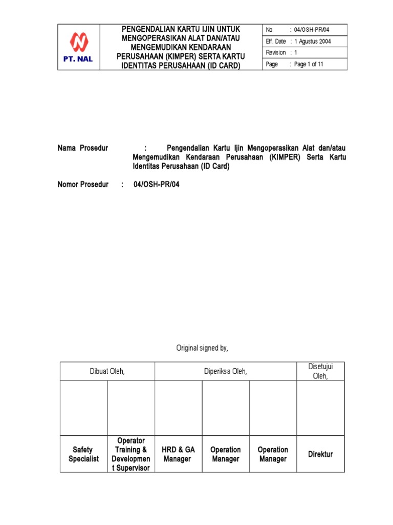 Pengendalian KIMPER dan ID Card PT. NAL | PDF