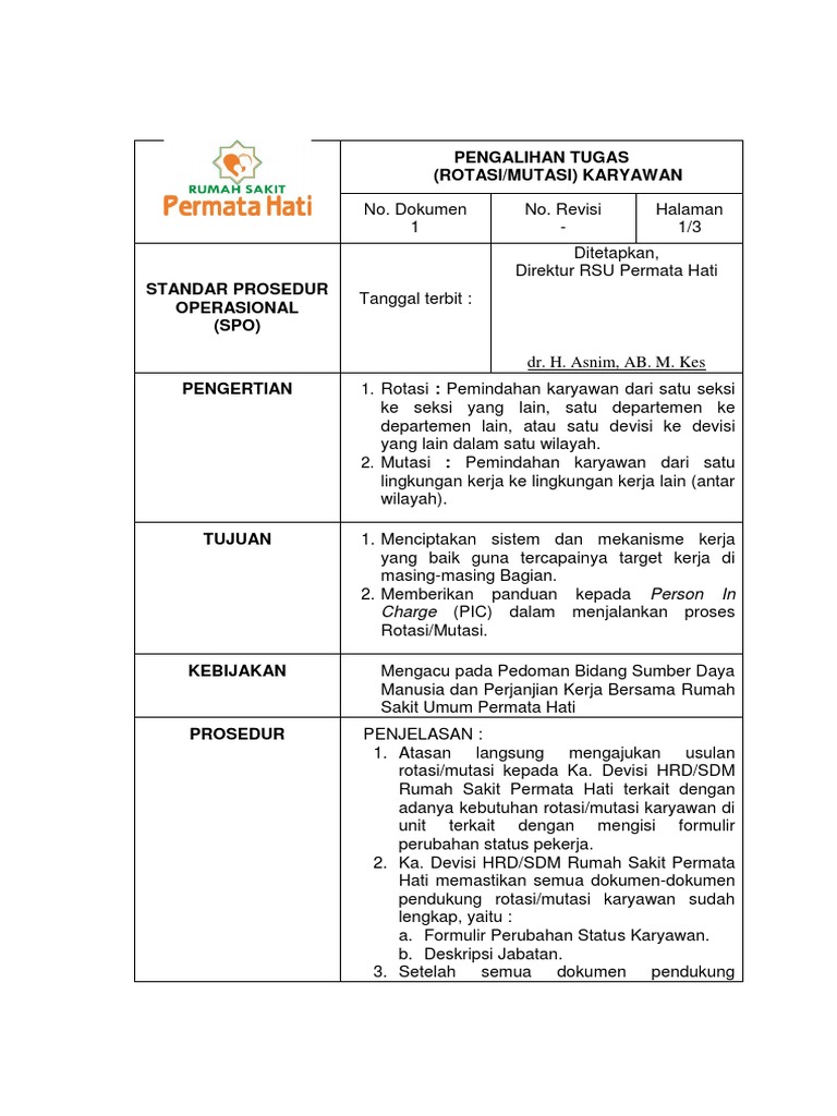 Prosedur Rotasi dan Mutasi Karyawan | PDF | Teknologi & Rekayasa