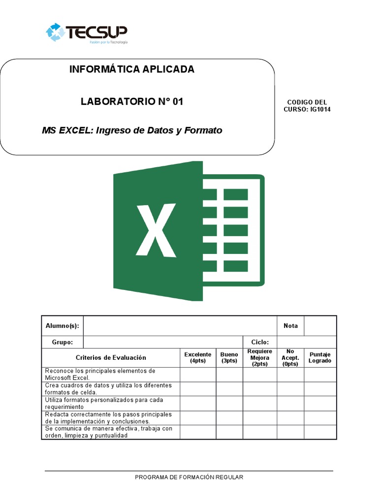 Lab 01 - Microsoft Excel Ingreso de Datos y Formatos-1 | PDF ...