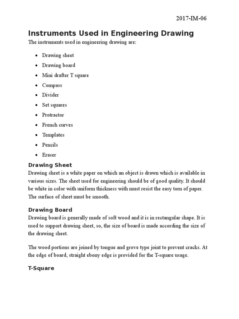 Engineering Drawing Instruments Overview | PDF | Drawing | Pencil