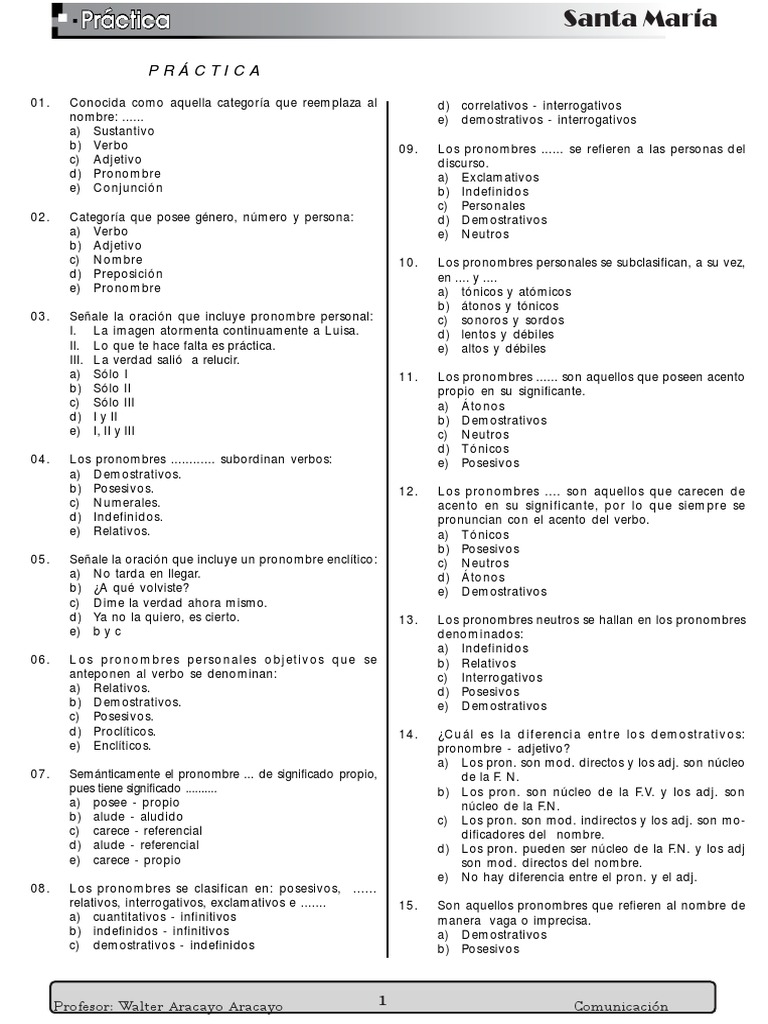 Pronombres 2 | PDF | Adjetivo | Pronombre