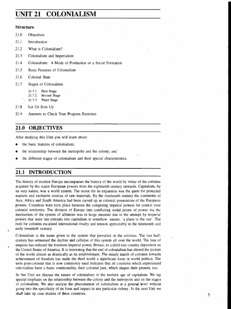 Unit Colonialism: 21.0 Objectives | PDF | Capitalism | World Systems Theory
