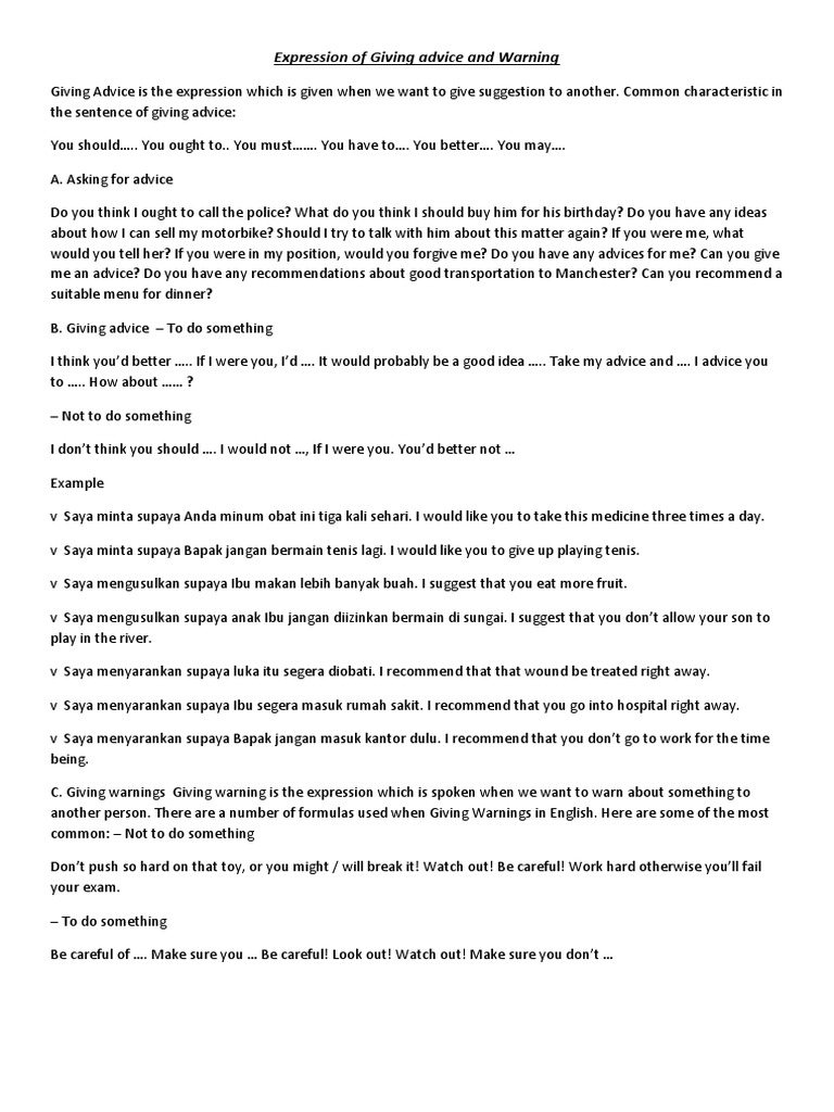 Advice and Warning Expressions Guide | PDF