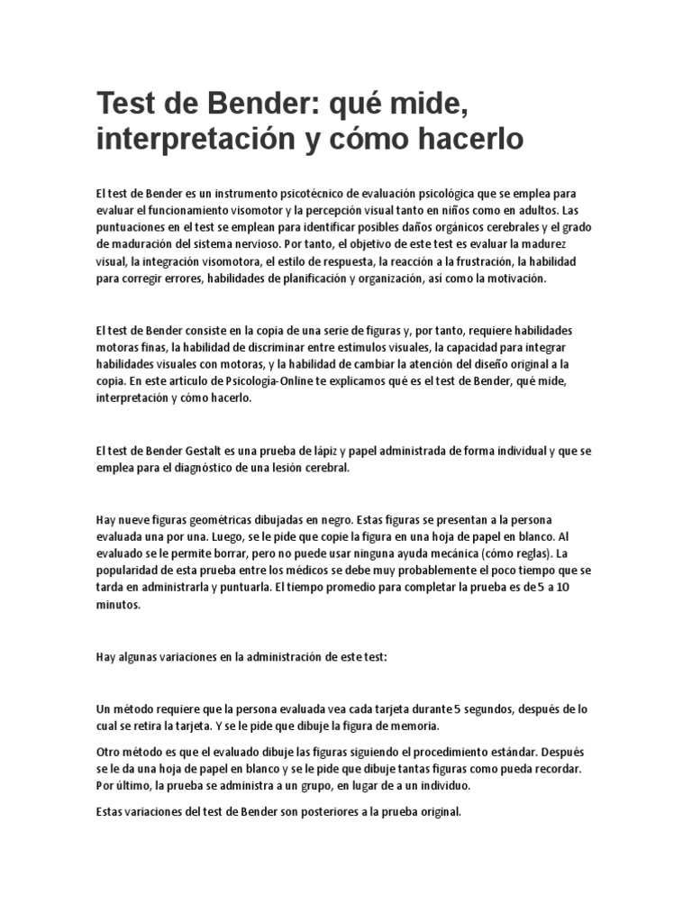 Test de Bender | PDF | Cerebro | Percepción