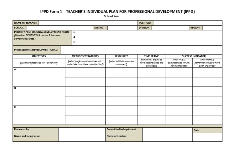 Ippd Form 1 - Teacher'S Individual Plan For Professional Development ...