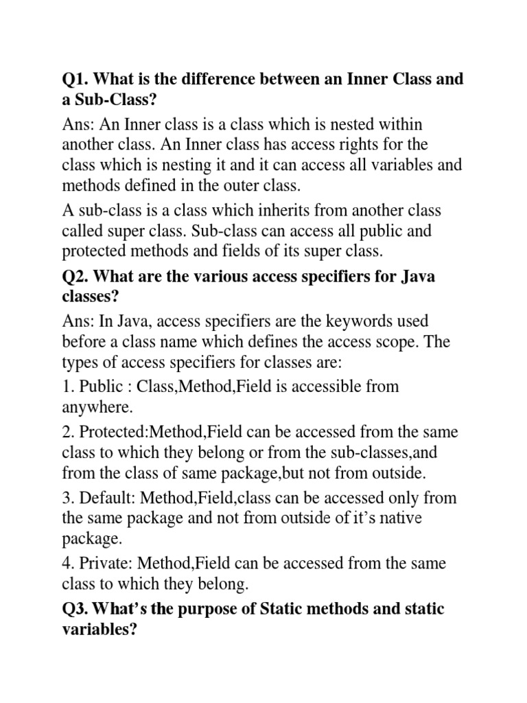 Q1. What Is The Difference Between An Inner Class and A Sub-Class? | PDF | Method (Computer ...