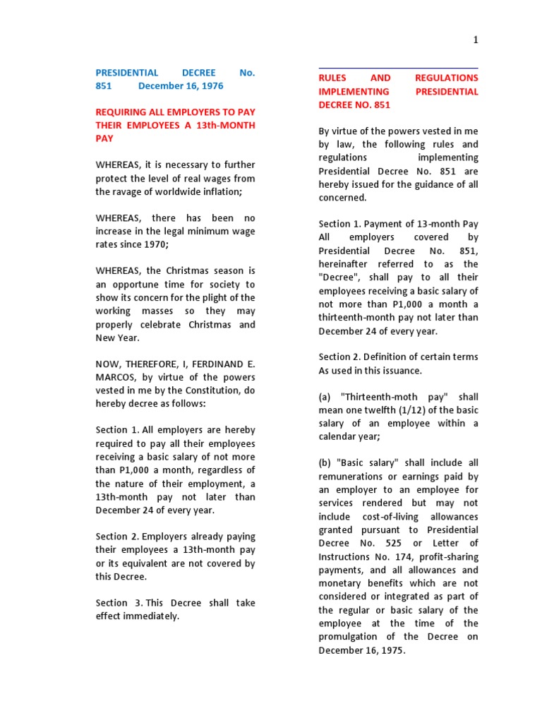 Rules AND Regulations Implementing Presidential Decree No. 851 | PDF ...