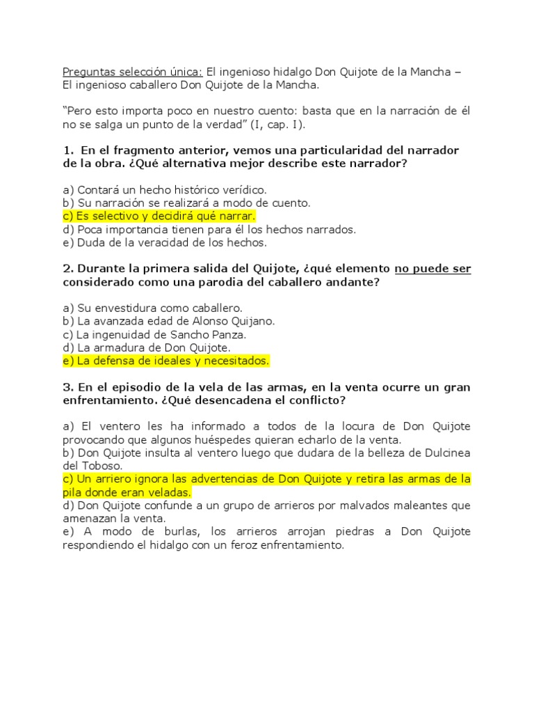 Preguntas QUIJOTE | PDF | Don Quijote