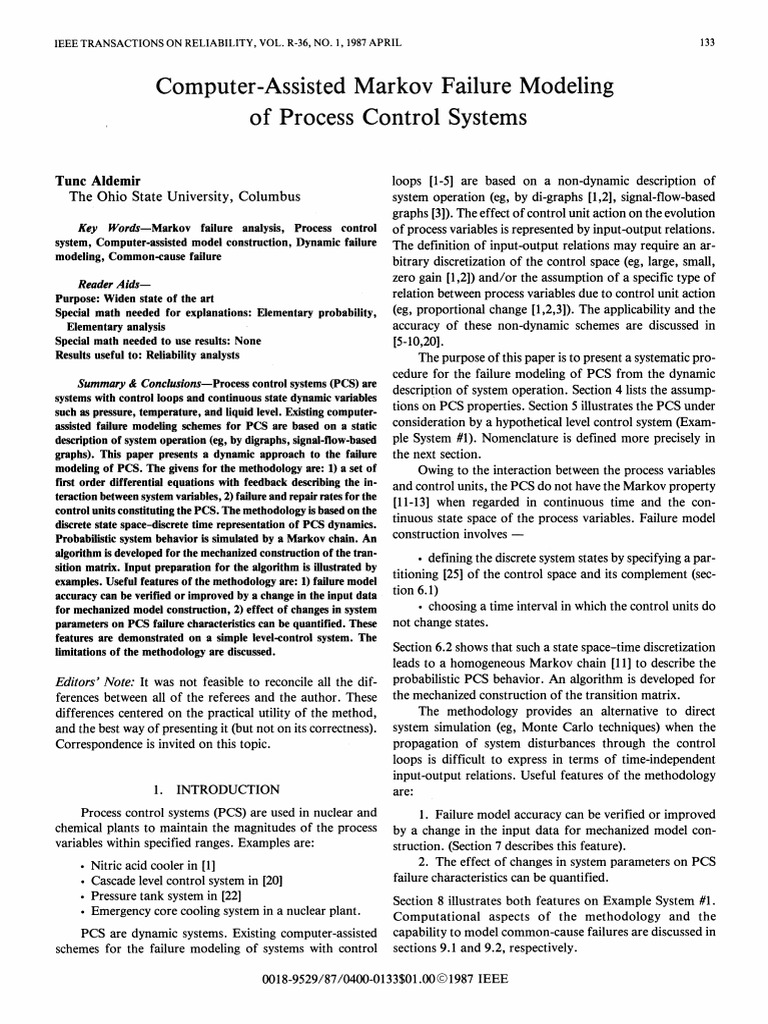 Computer-Assisted Markov Failure Modeling of Systems: Process Control | PDF | Markov Chain ...