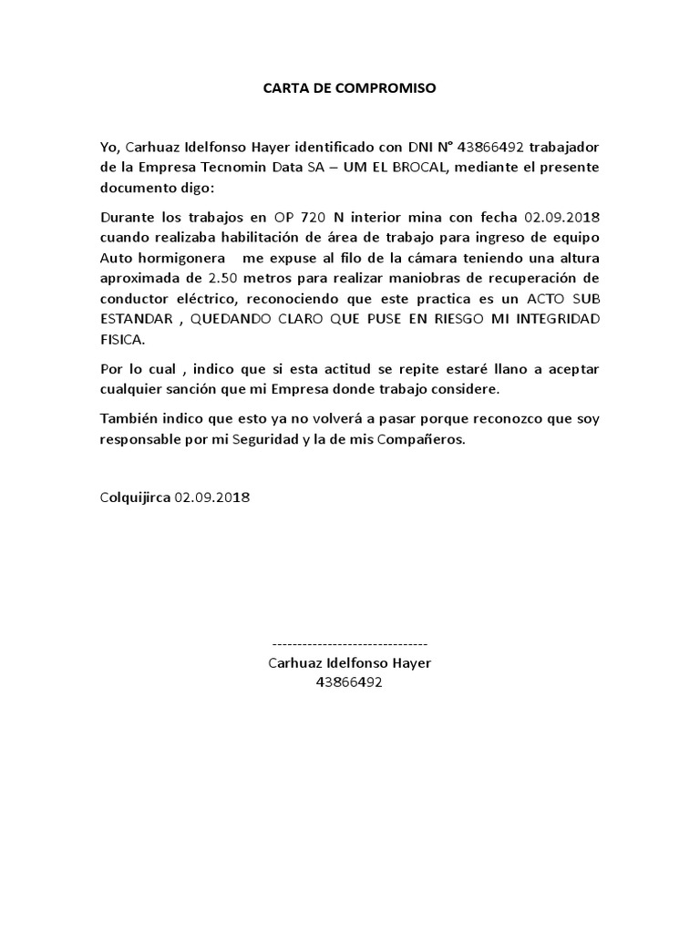 Carta Compromiso Documento Laboral Carta Compromiso Documento Laboral