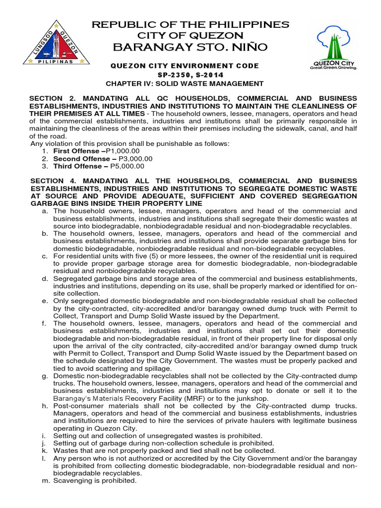 QC Environment Code | PDF | Waste Management | Municipal Solid Waste