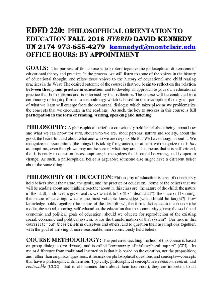 EDFD 220 Syllabus | PDF | Reason | Inquiry