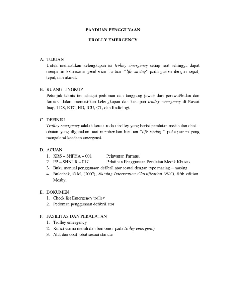 Panduan Penggunaan Trolley Emergency | PDF
