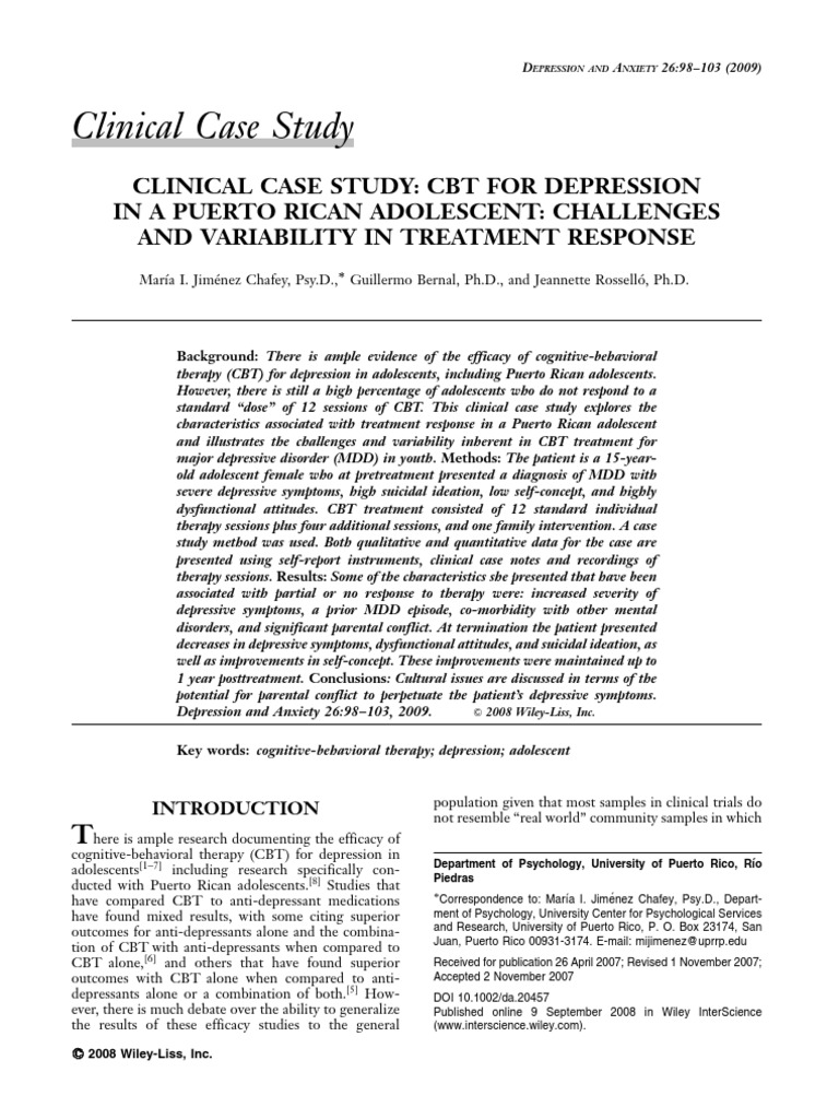 Case Study - Depression PDF | PDF | Cognitive Behavioral Therapy ...