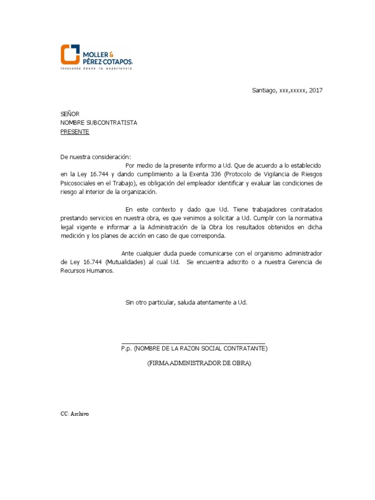 Carta Subcontratista | PDF