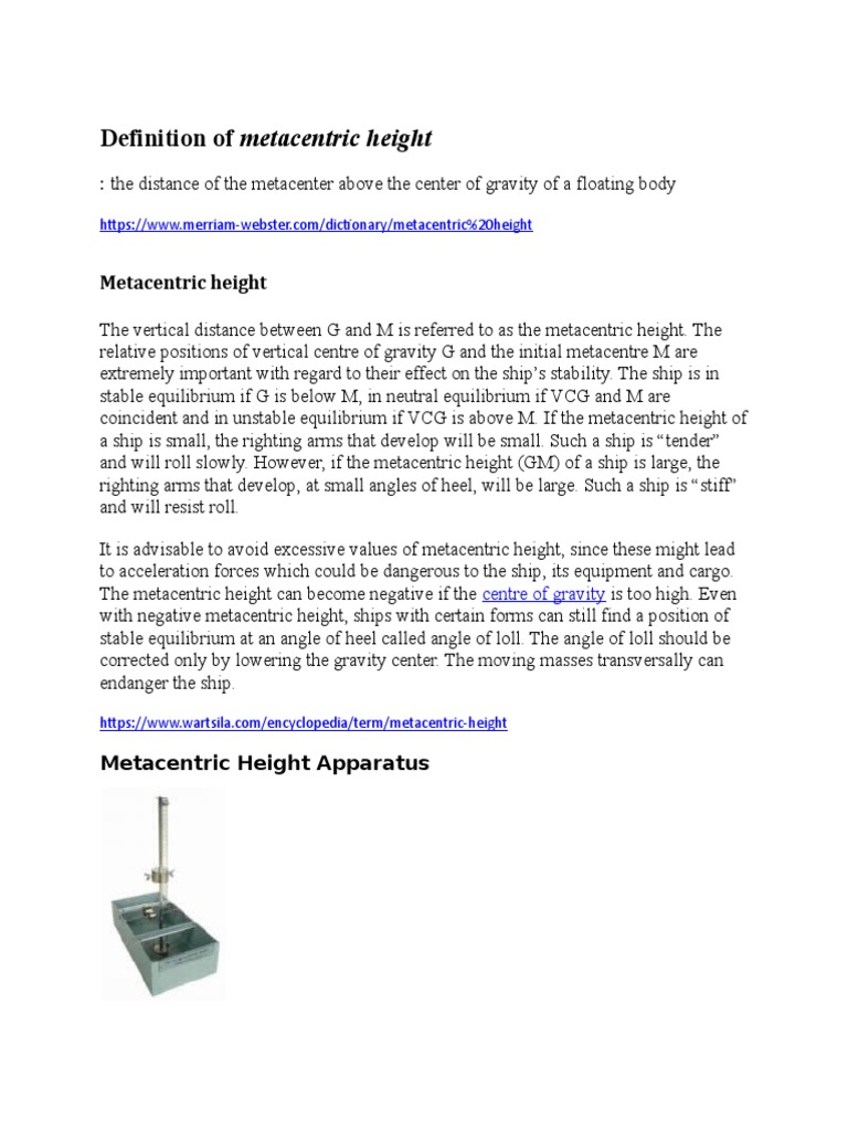 Determining the Metacentric Height of a Ship Model: A Lab Experiment on ...
