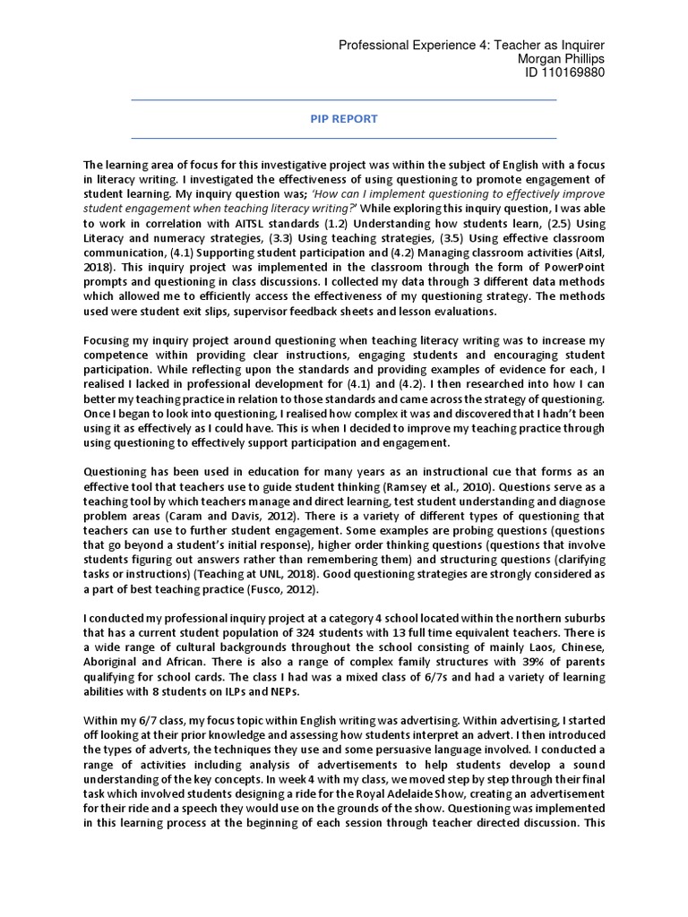 Pip Report | PDF | Question | Teachers