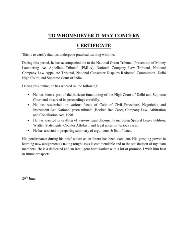 To Whomsoever It May Concern Certificate | PDF