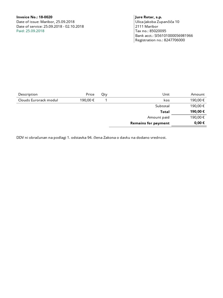 Invoice 18-0020 | PDF