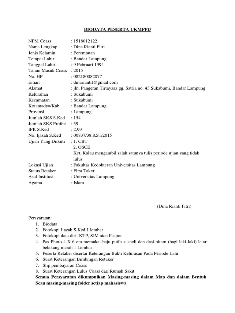 Biodata Dina Rianti Fitri | PDF