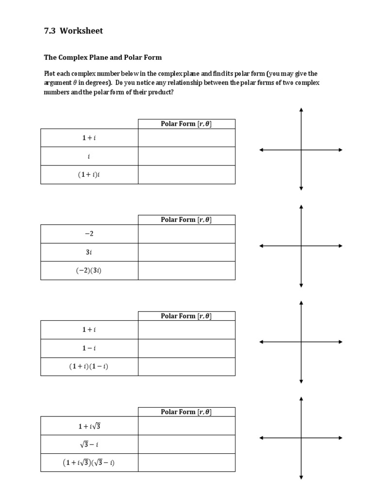 7.3 Worksheet: The Complex Plane and Polar Form | PDF