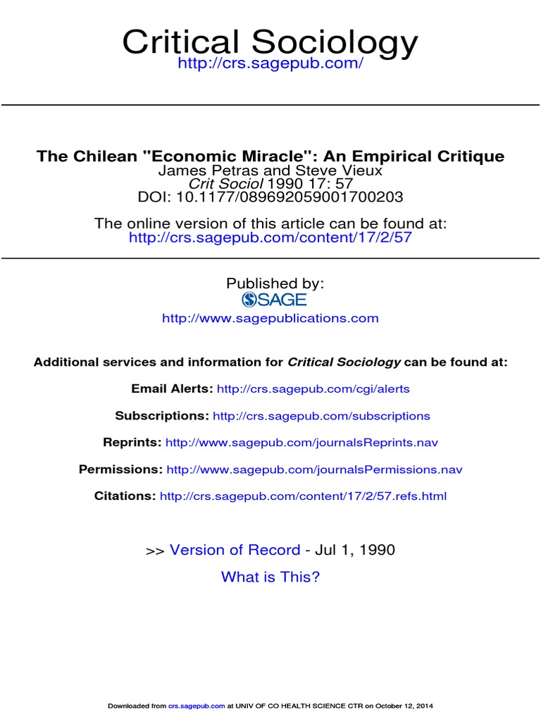 Critical Sociology: The Chilean "Economic Miracle": An Empirical ...