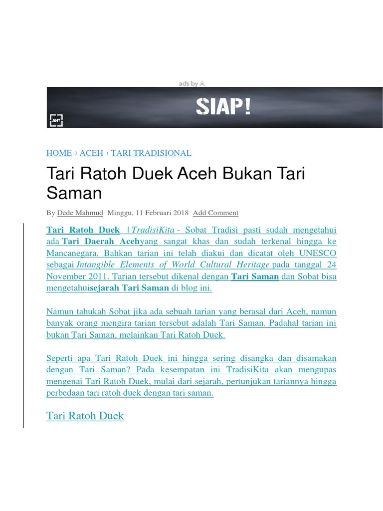 Tari Ratoh Duek: Perbedaan dengan Saman | PDF | Seni