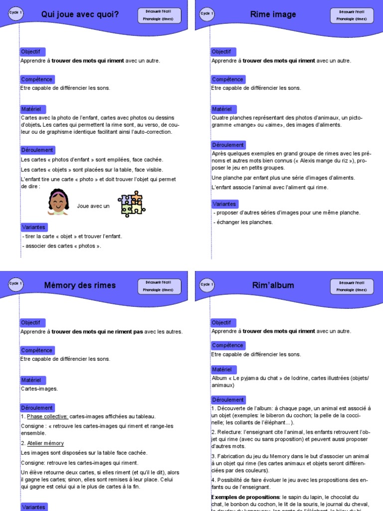 Jeux de rimes pour la maternelle | PDF | Rime dans la poésie | Nourritures