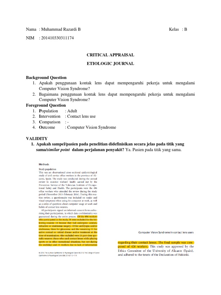 Contoh Critical Appraisal | PDF