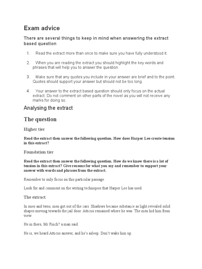 Exam advice: Analysing the extract | To Kill A Mockingbird