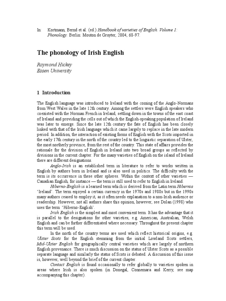34 The Phonology of Irish English-VarietiesHndbk | PDF | English ...